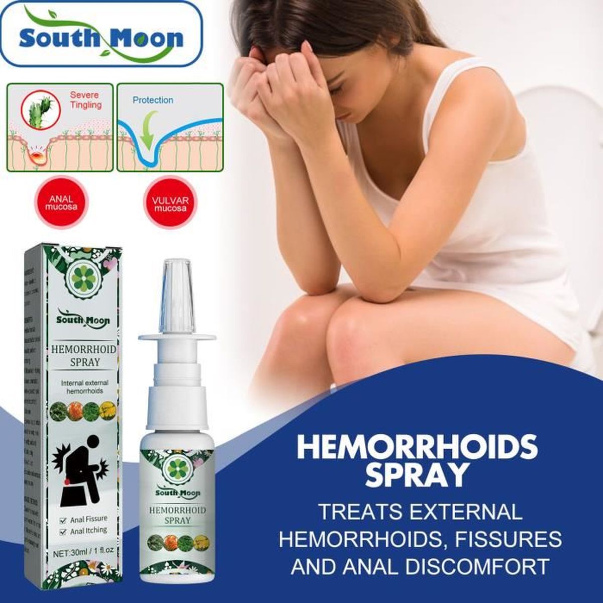 Spray hémorroïde, traite les hémorroïdes externes, les fissures et l’inconfort anal,30ml ...