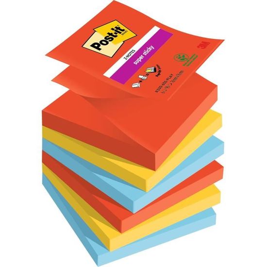 Post-it Super Sticky Z-Notes, Couleurs Playful, Pack de 6 Blocs, 90 ...