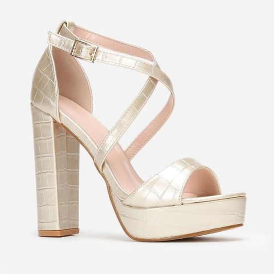 Sandales à plateforme dorées - LA MODEUSE - Brides croisées - Talon ...