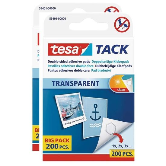 Lot de 2 Packs 200 Pastilles Double-face Transparent Tack 12 x 13 mm ...