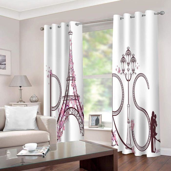 Rideau Occultant Thermiques - 3D Tour Abstraite De Paris Motif Rideau ...