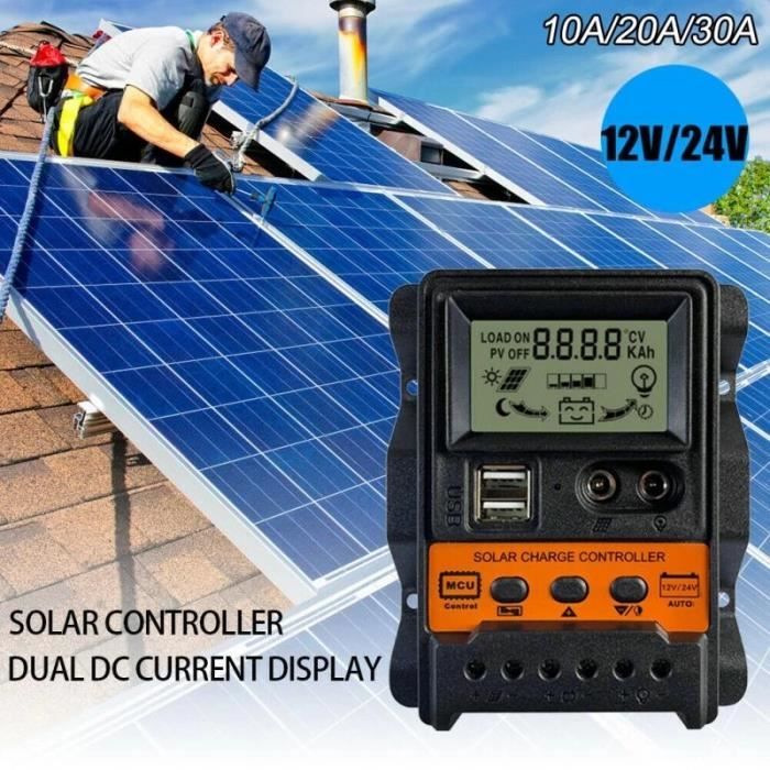 20A-Contrôleur de charge MPPT pour panneaux solaires, 12V, 24V,batterie, écran LCD, USB 5V ...