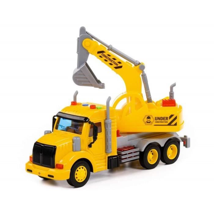 Voiture excavatrice jouet à inertie - POLESIE - Profi - Jaune - Effets ...