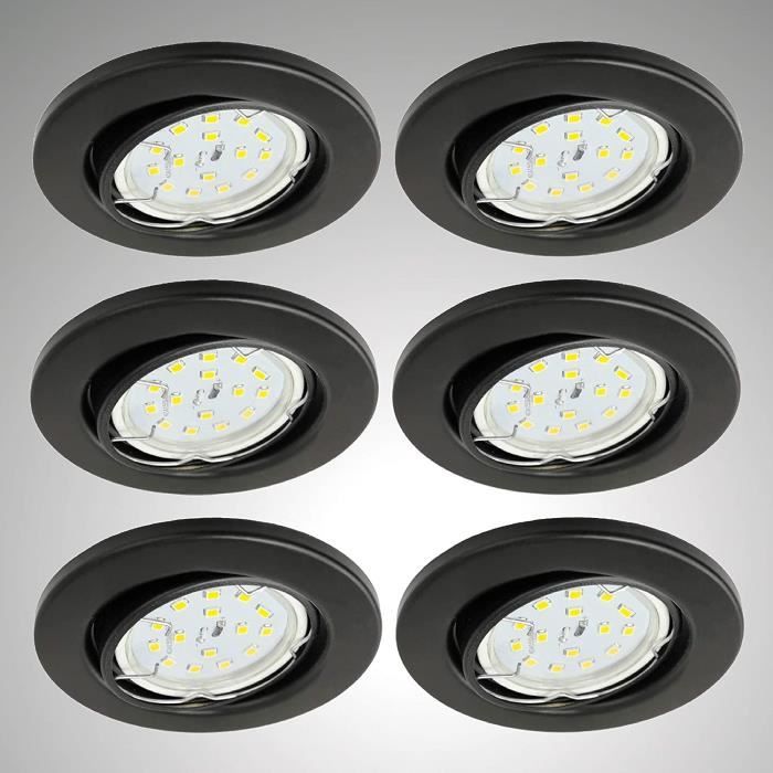 Lot De 6 Spots Led Ronds Encastrables Noir Mat Lot De 6 Ampoules Led