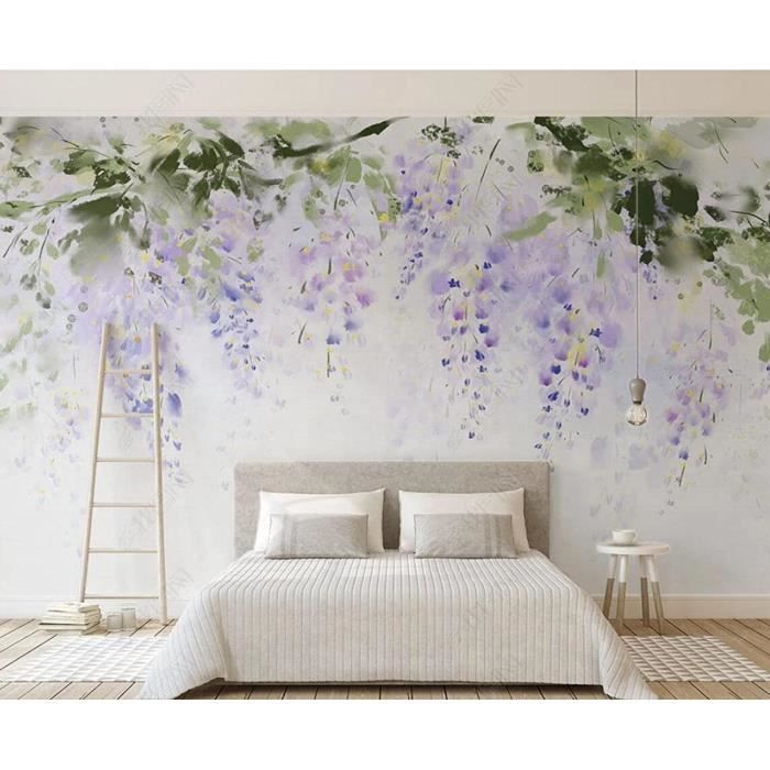 Papier Peint Panoramique Fleur De Glycine Aquarelle Papier Peint 3D ...