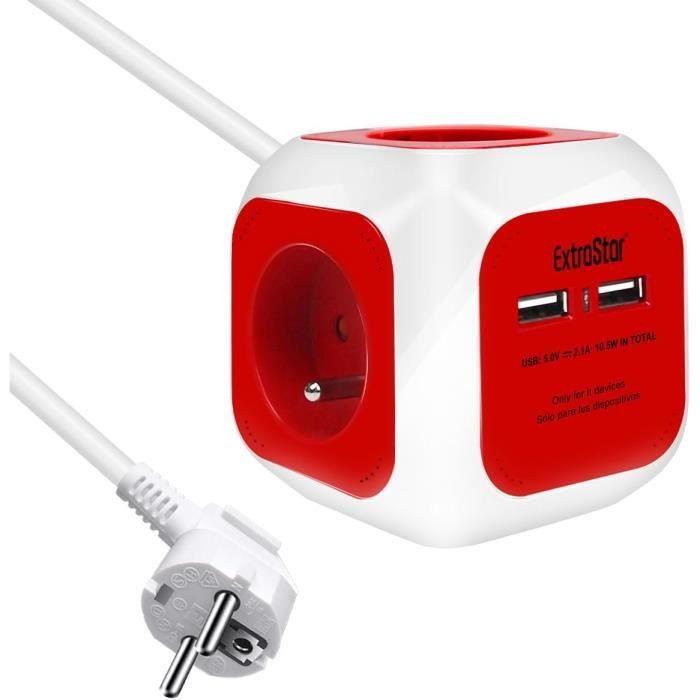 Multiprise Usb Cube, Bloc Multiprises Avec 4 Prises Et 2 Ports Usb ...