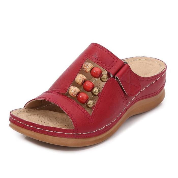 Sandales Femme Compensées Chaussures Femme Sandales Rouge Chaussures ...