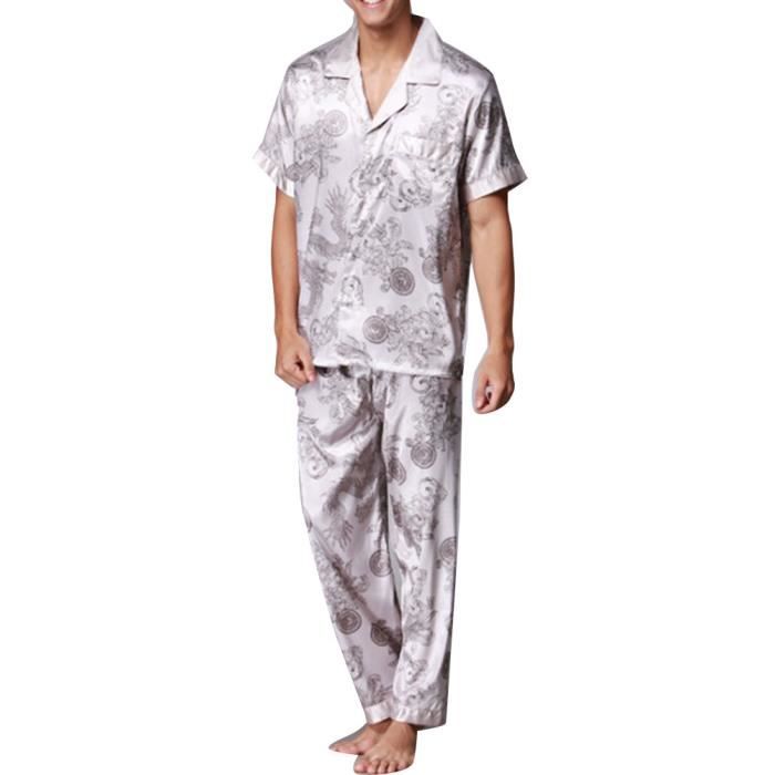Homme Magnifique Imprimé 2 Pièces Pyjama en Satin à Manches Courtes ...