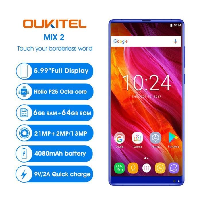OUKITEL MIX2 5.99'' Smartphone 4080Mah 8 Core Retour empreinte digitale Double face en verre ...