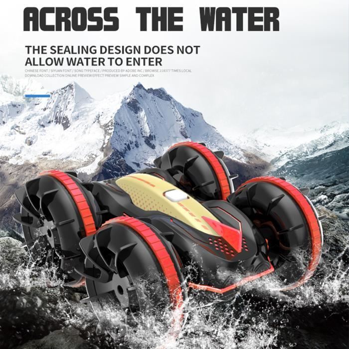 Voiture de cascade double face rouge amphibie avec phares, voiture RC à détection gestuelle ...