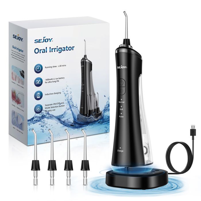 Hydropulseur Jet Dentaire sans Fil SEJOY - 3 Modes - 4 embouts - 170ML ...