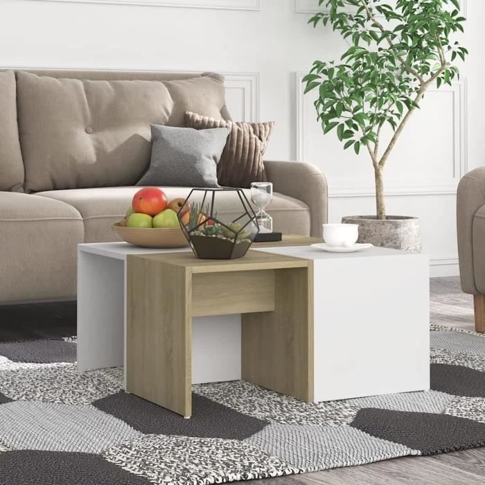 Table basse de salon moderne - TRAHOO - Blanc Chêne Sonoma ...