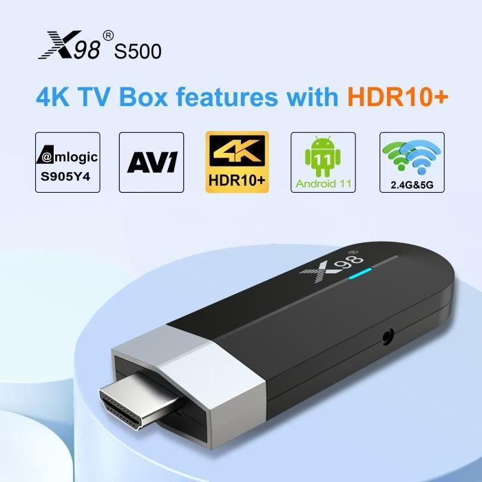 Mini clé TV connectée Android 11, X98 S500, Amlogic S905Y4 Quad Core, 4 ...