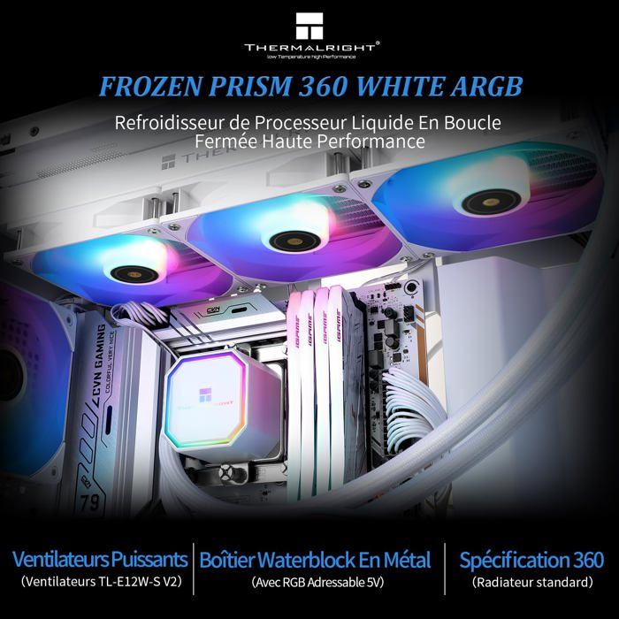 Thermalright Frozen Prism 360 White ARGB CPU Liquid Cooler, pompe ...