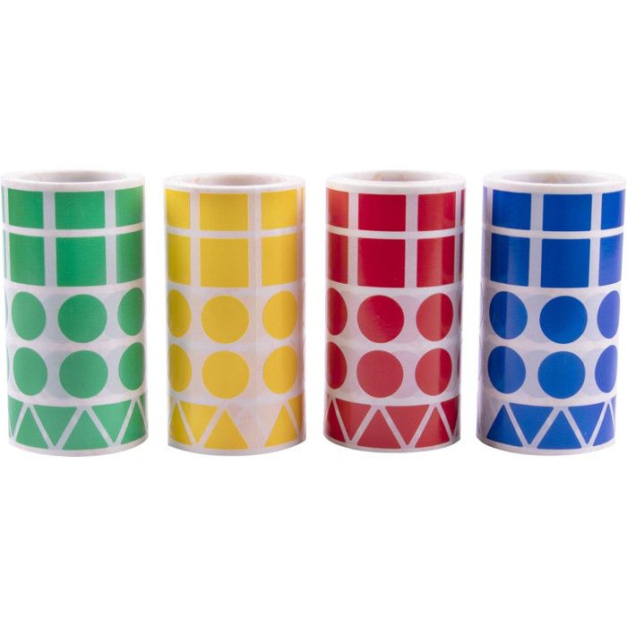 Boîte de 4 rouleaux de gommettes rondes - 20 mm - Jaune, bleu, rouge et ...