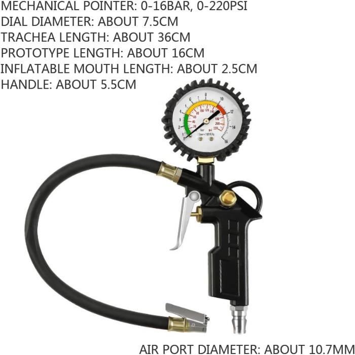 Manomètre Pression Pneu 220Psi Manomètre Multifonctionnel Pour Pistolet ...