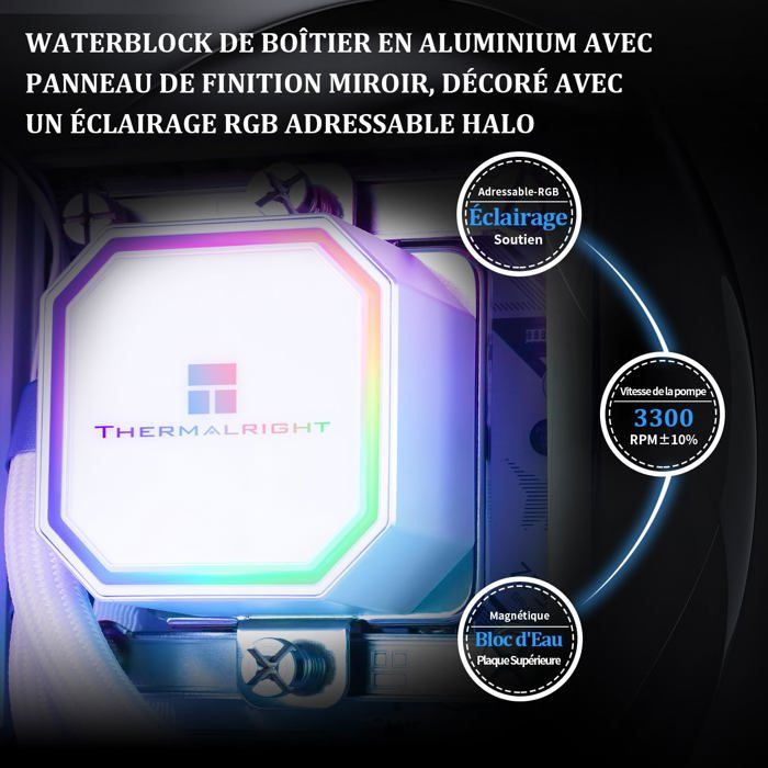 Thermalright Frozen Prism 360 White ARGB CPU Liquid Cooler, pompe ...