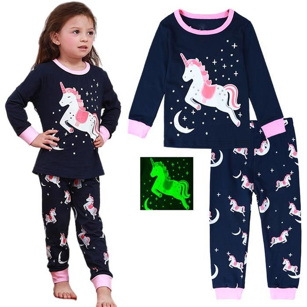 MINTGREEN Pyjama Enfant Fille Licorne Mignonne Manche longue Impression ...