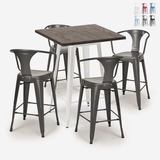 Ensemble de bar 4 tabourets tolix table haute bois métal 60x60cm Bruck ...
