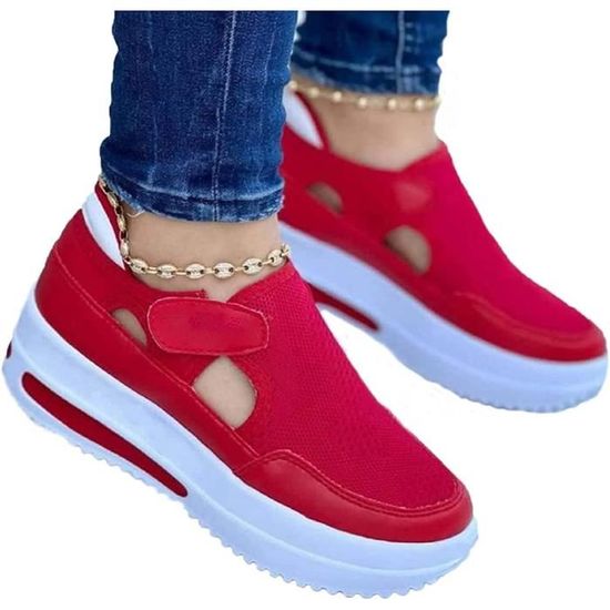 Baskets Femmes - Respirantes - Confortables - Rouge Rouge - Cdiscount ...