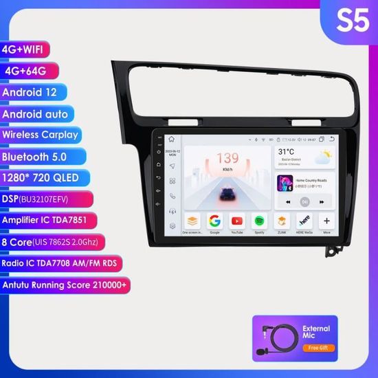 4G+64G Autoradio 2Din Android 12 pour Vw Volkswagen Golf 7 2013-2017 lecteur multimédia Carplay ...