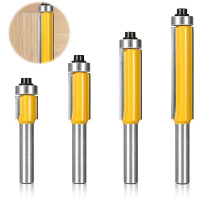 4 Pcs 8mm Tige Fraise a Copier, Fraise Defonceuse avec Roulement Supérieur, Fraisage de ...