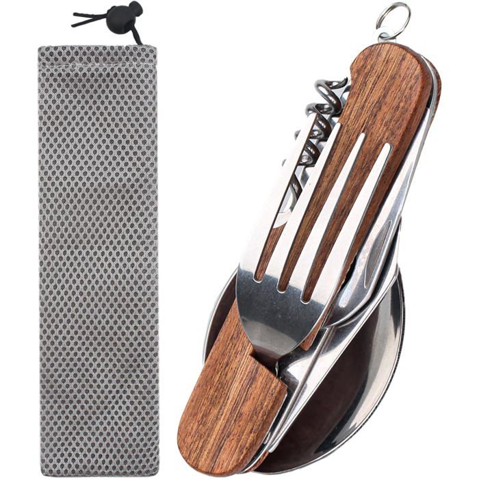 GZDAOXIA 6 in 1 Stainless Steel Folding Cutlery Set, Camping Cutlery ...