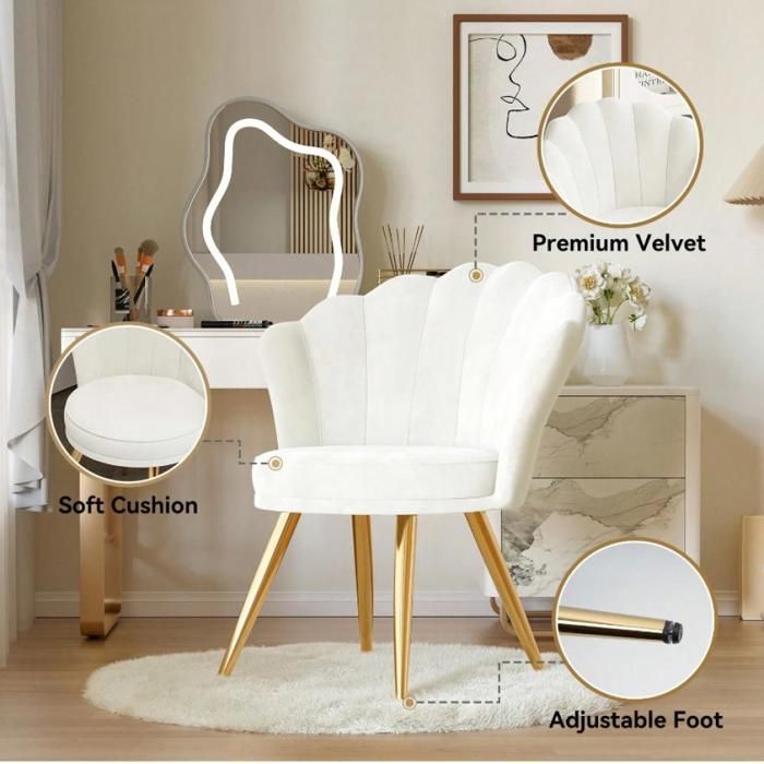 MIPAN.Chaise Coiffeuse Blanc - Fauteuil en Velours avec Dossier - Pieds ...