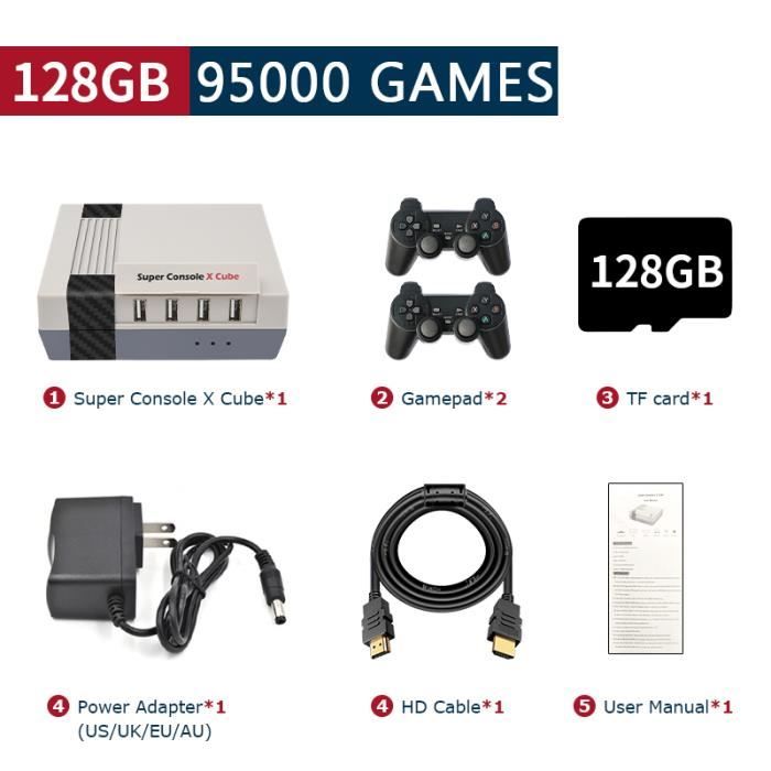 128 Go 2 manettes-UE-Super TV Game Box Console de jeu vidéo, X Façades ...