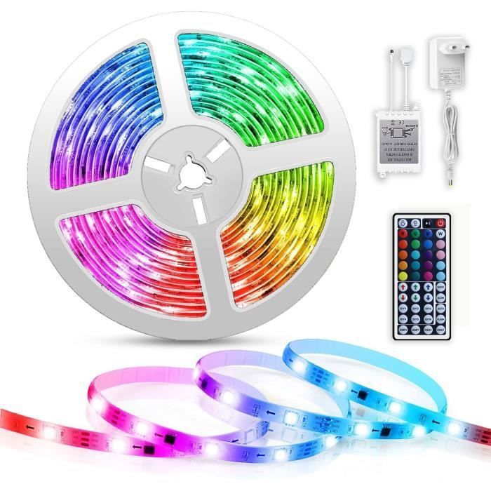 Ruban Led 5M - Bande Led 5050 RGB - Bande lumineuse décorative avec Télécommande infrarouge ...