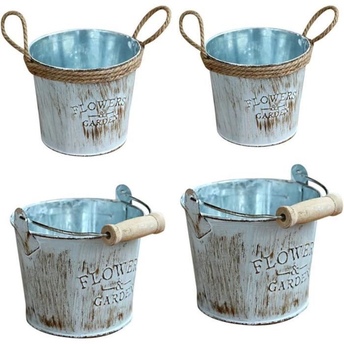 Lot de 4 pots de fleurs muraux en métal galvanisé de style fermier à ...