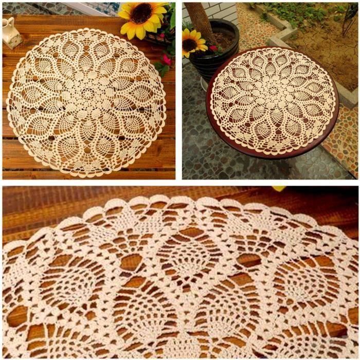 60cm Napperon Nappe TableTapis Ronde Coton Lace Dentelle Floral Main ...