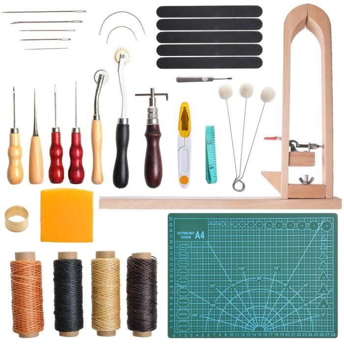 33Pcs Kit Outils De Couture en Cuir , 360 °Rotation Outil de Serrage en ...