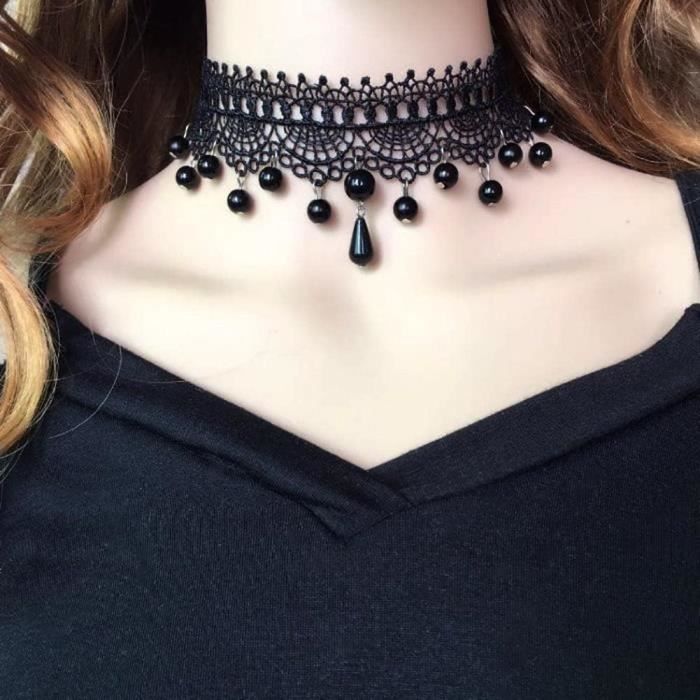 Gothic Noir Sexy Lace Neck Choke Choke Accessoires De Fête Halloween ...