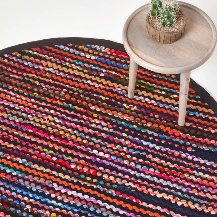 Tapis rond - Folk - Chindi - 150 cm - Laine recyclée - Multicolore ...