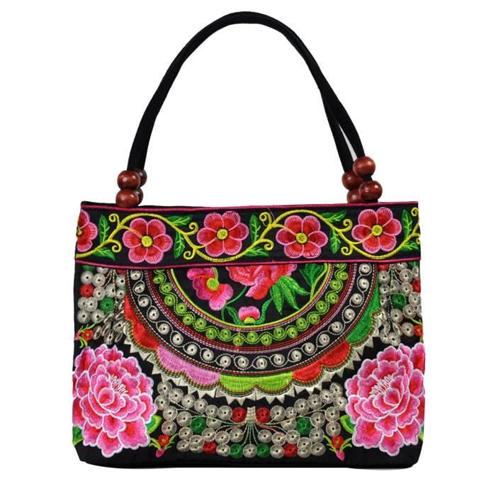 Femme Sac à Main Toile Fleur Exquise Broderie Sac à Main avec Perle en ...