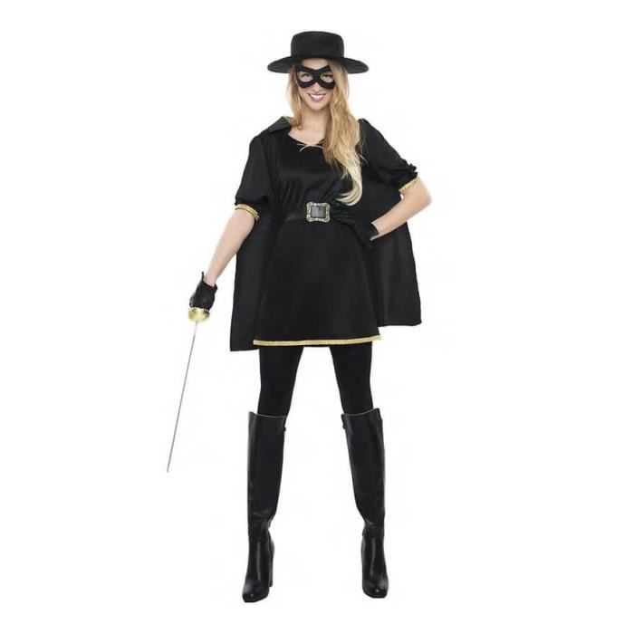 Déguisement Bandit Zorro Femme - Costume Noir Multicolore - Robe Cape ...