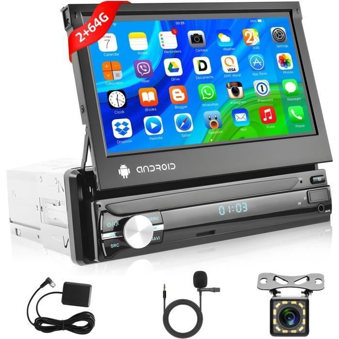 2+64G Android 13 Autoradio 1 Din,7 Pouces Rétractable Écran Tactile ...