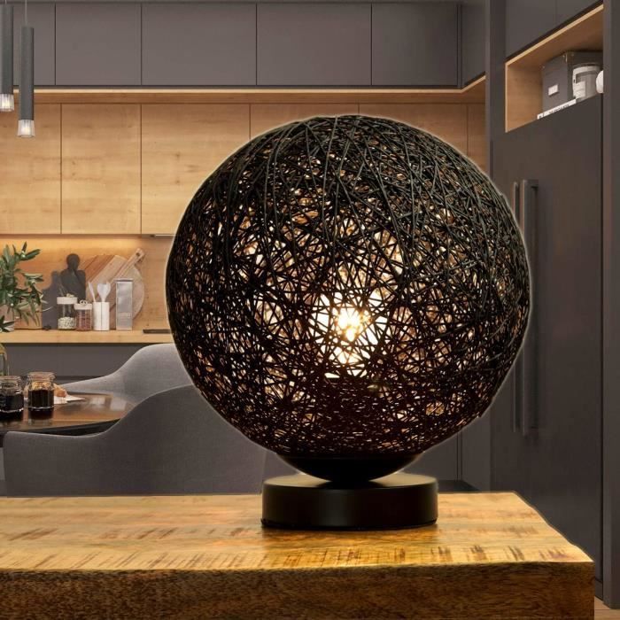 Lampe De Table Design Ronde Avec Sphère En Métal Tissée Noir E27 Lampe ...