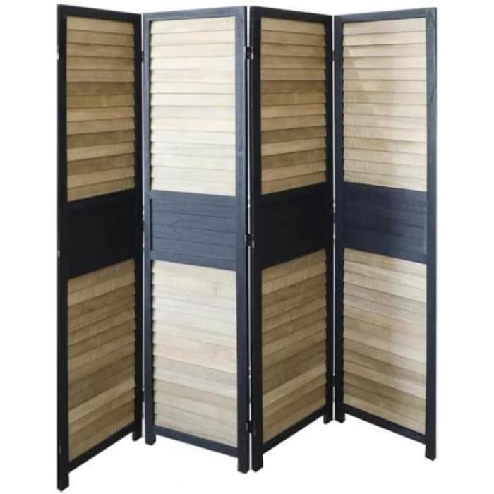 LW Collection Paravent 4 Panneaux Bois Marron Noir 170x160cm ...