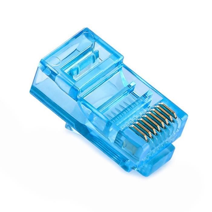 Bleu--100 PCS -Fiches de module de câbles Ethernet RJ45,tête cristal ...