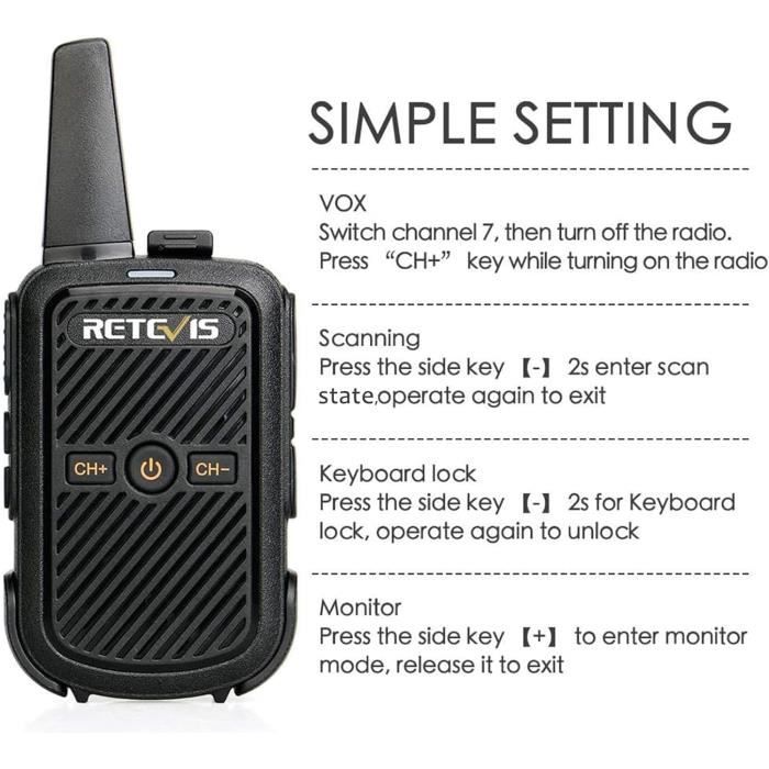 Retevis RT15 Talkie-Walkie, Rechargeables Talkies Walkies Portable ...