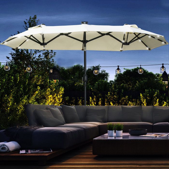 Parasol 295 x 219cm double parasol avec LED, angle d'inclinaison ...