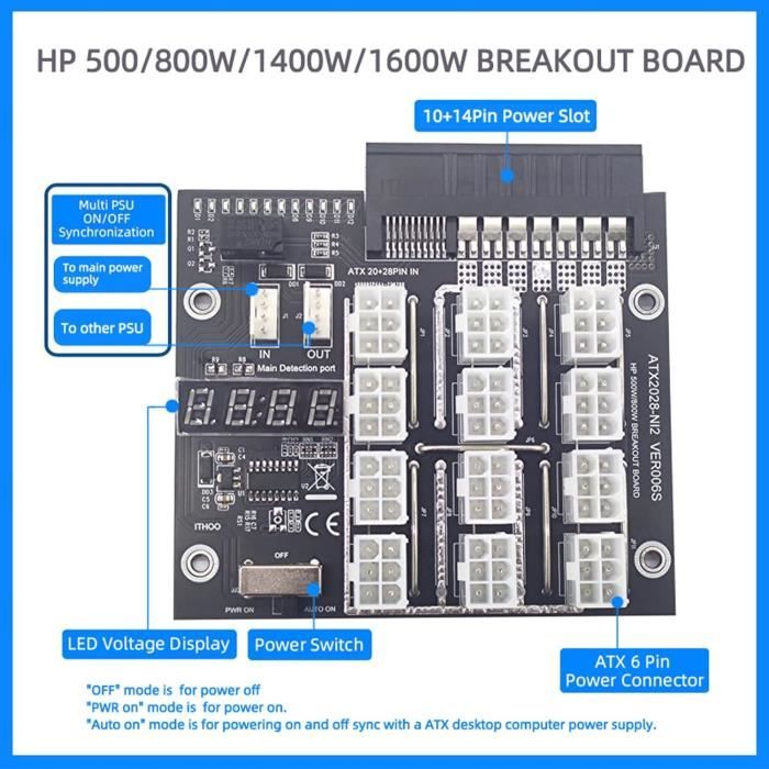 Mining Gpu Breakout Board, 800W Psu Breakout Board Pour Hp Gpu, 12 ...