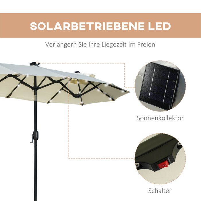 Parasol 295 x 219cm double parasol avec LED, angle d'inclinaison ...