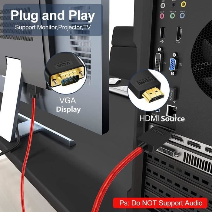 Hdmi Vers Vga, Cable Hdmi Vga Nylon Tressé Hdmi To Vga Pour Moniteur ...