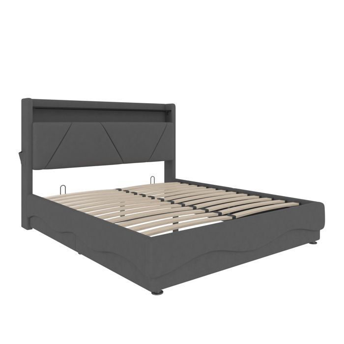 HOMVRA Lit Double 160x200 cm, Lit Coffre avec LED et USB, Sommier à ...