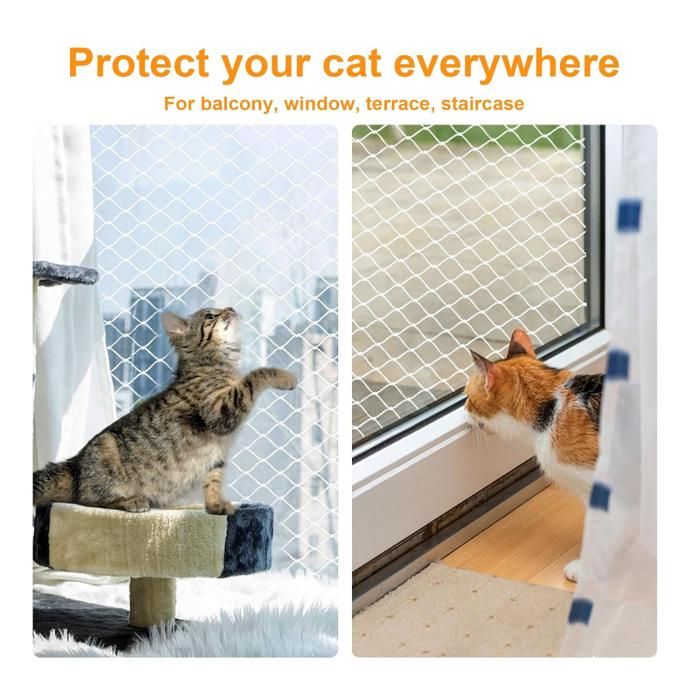 Filet pour chat pour balcon, sans perçage, 3 x 2 m, en nylon, résistant ...