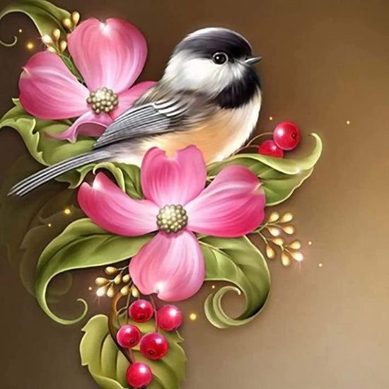 Leejoy 5D Diamond Painting Complet Oiseau Fleur, Diamant Peinture Kits ...