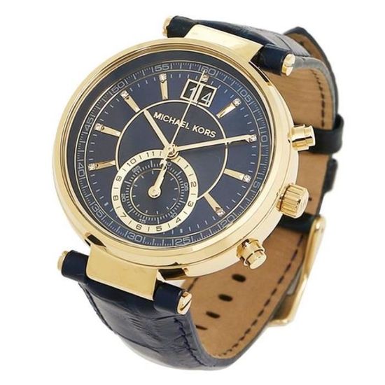 MICHAEL KORS MK2425 Femmes Sayer Cadran Bleu Ambre Bleu Montre en cuir ...